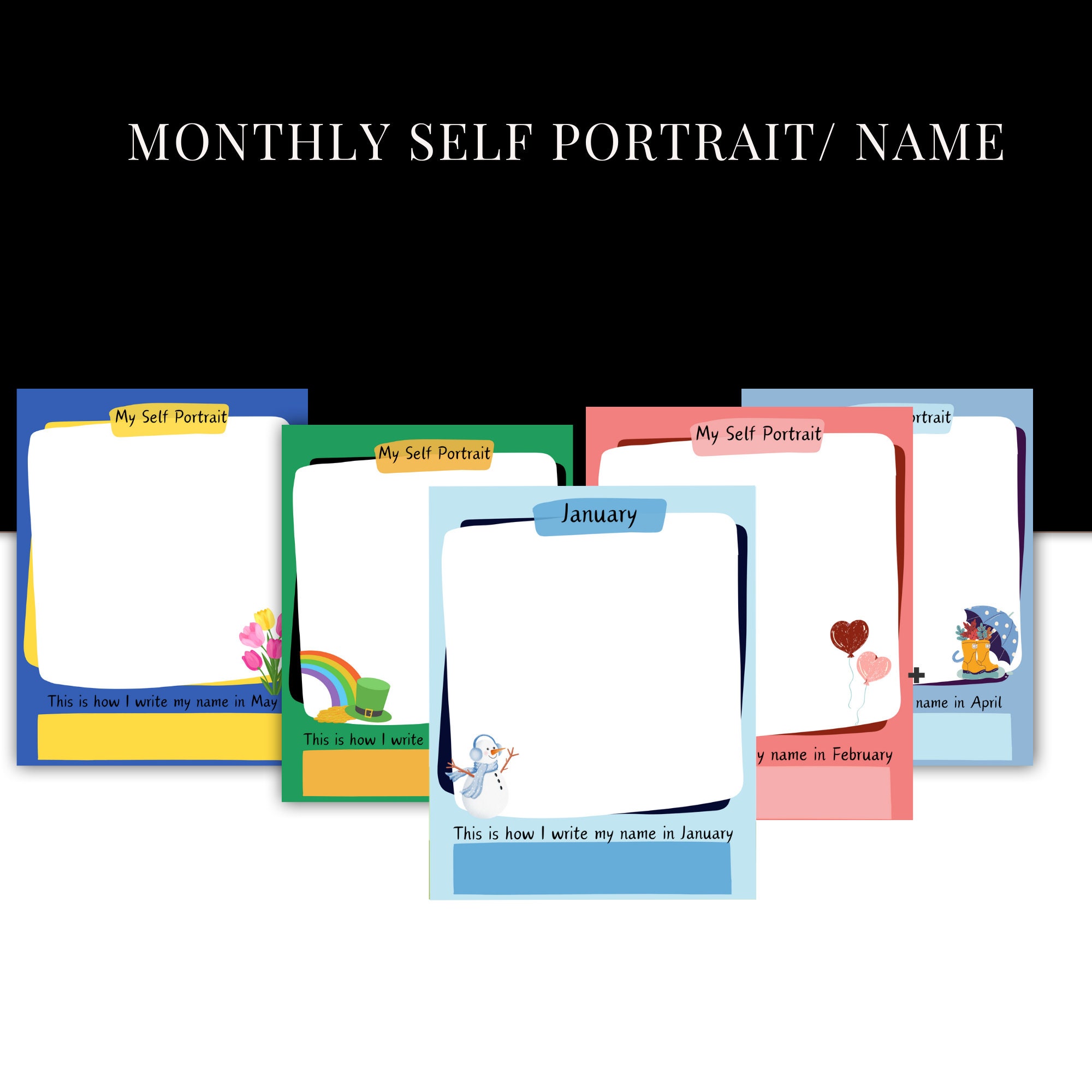Monthly Self Portrait Student Portfolio Name School Memory Book Memory ...