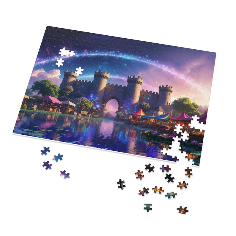 Jigsaw Puzzle: Medieval Castle by Tranquil Lake, Festive Scene, Puzzle ...