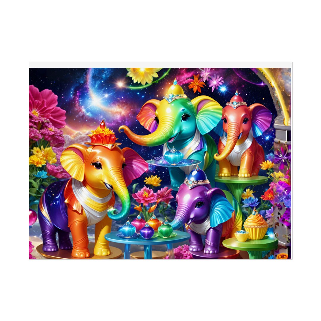 Cosmic Elephant Tea Party Poster, Decorative Rolled Wall Art Print ...