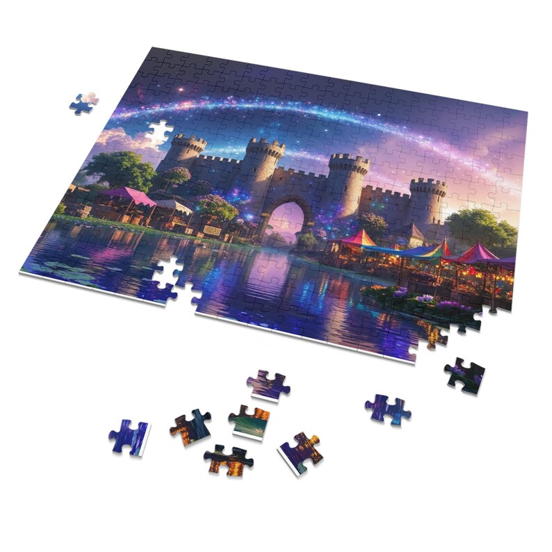 Jigsaw Puzzle: Medieval Castle by Tranquil Lake, Festive Scene, Puzzle ...