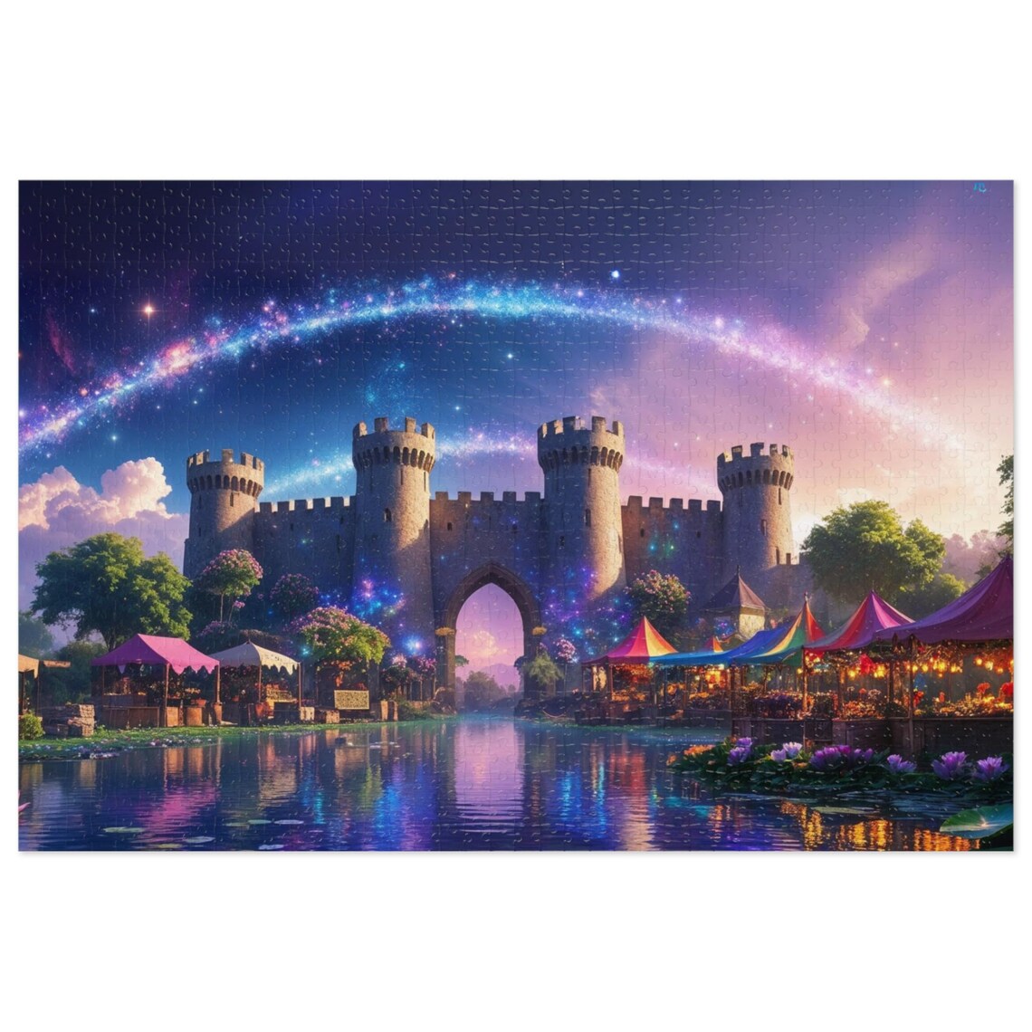 Jigsaw Puzzle: Medieval Castle by Tranquil Lake, Festive Scene, Puzzle ...