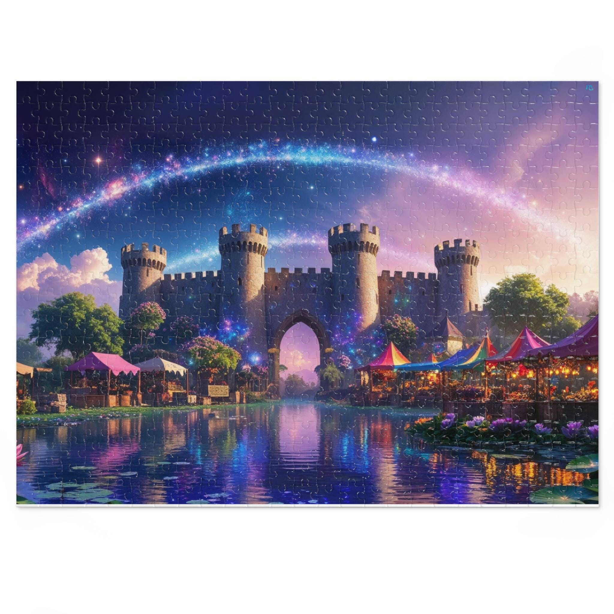 Jigsaw Puzzle: Medieval Castle by Tranquil Lake, Festive Scene, Puzzle ...
