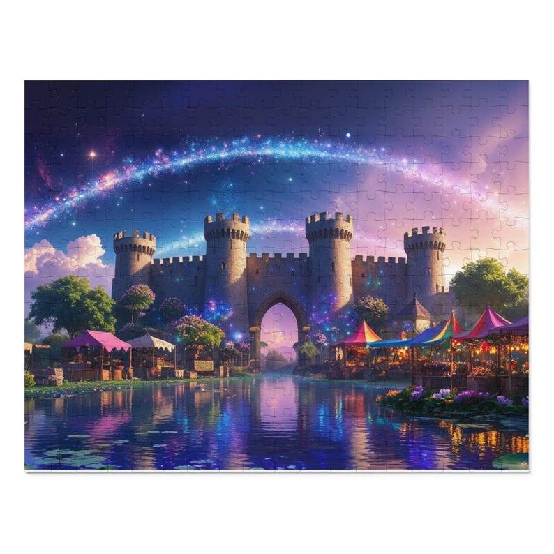 Jigsaw Puzzle: Medieval Castle by Tranquil Lake, Festive Scene, Puzzle ...