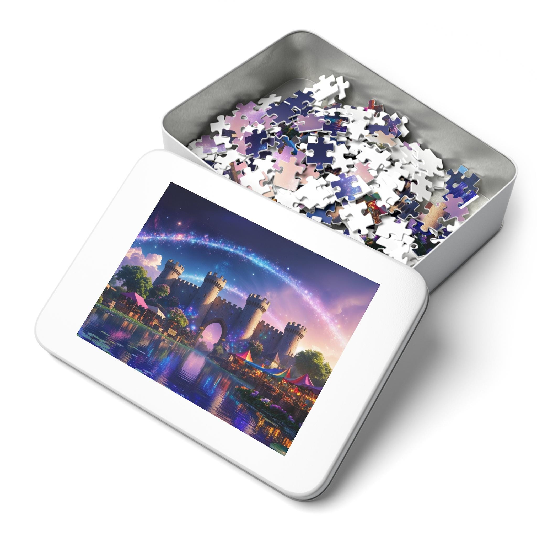 Jigsaw Puzzle: Medieval Castle by Tranquil Lake, Festive Scene, Puzzle ...