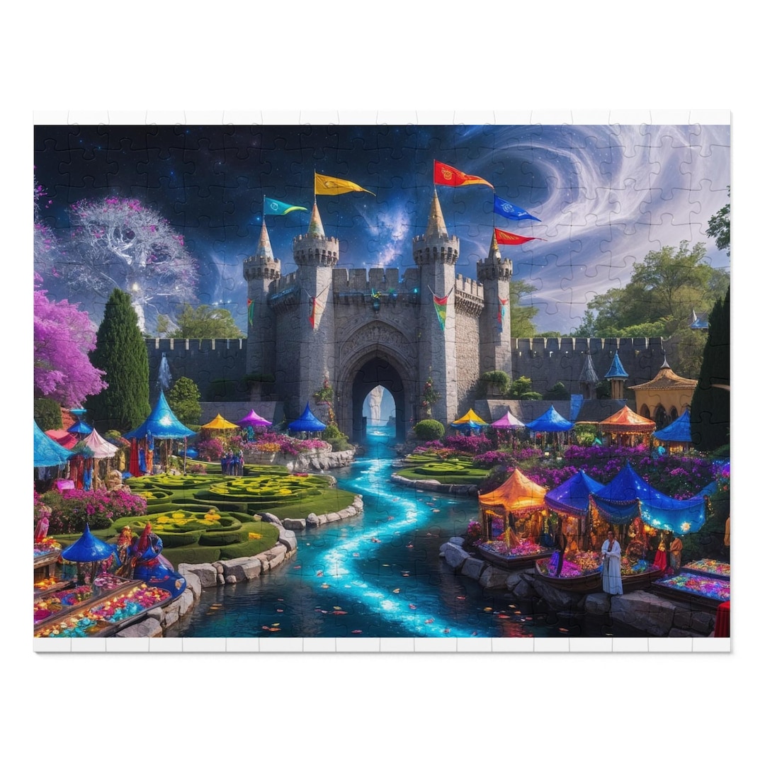 Jigsaw Puzzle, Medieval Castle, Colorful Gardens, Market Scene, Tin ...