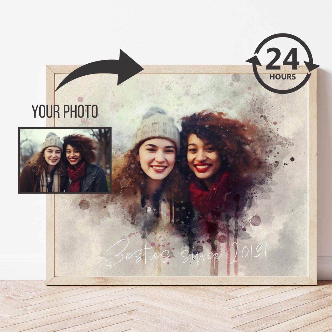 Bespoke Digital Download Watercolour Friendship Portrait, Customized ...
