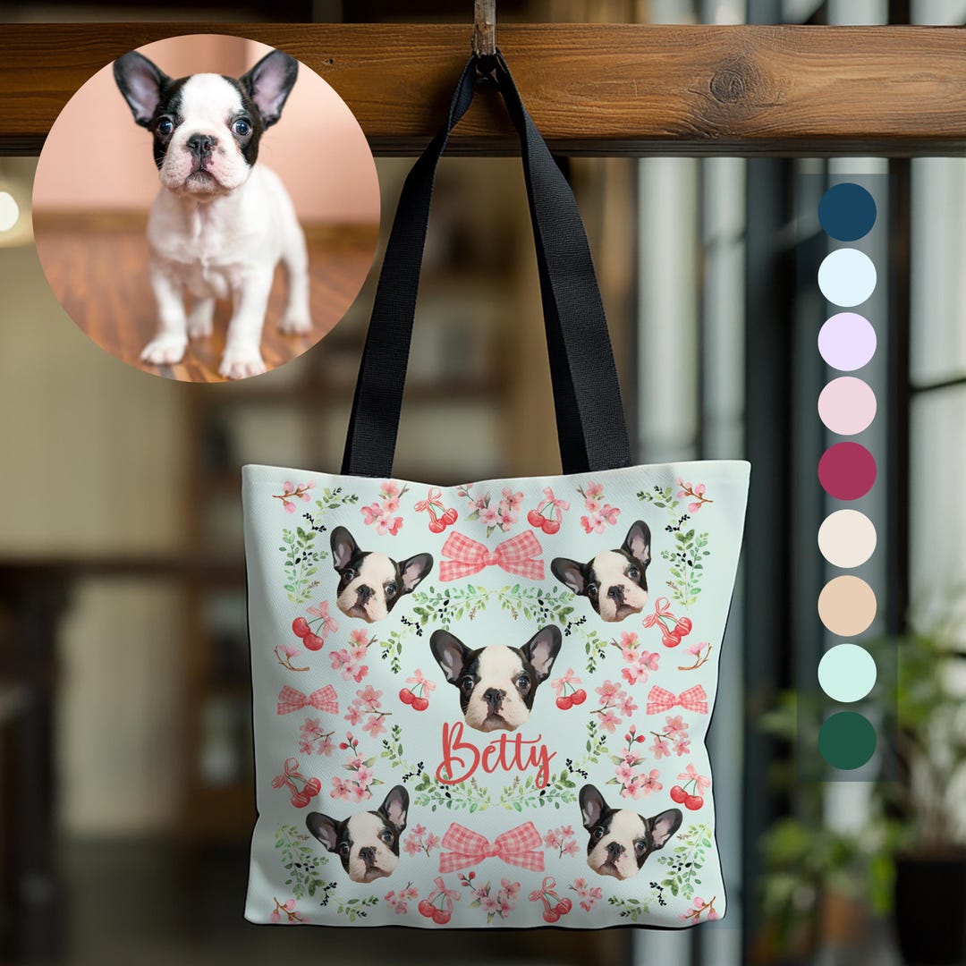 Personalised Retro Pet Head Portrait Canvas Bag, Watercolour Coquette ...