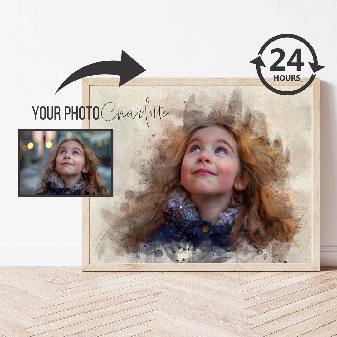 Custom Child Portrait, Digital Download Watercolour Painting From Photo ...