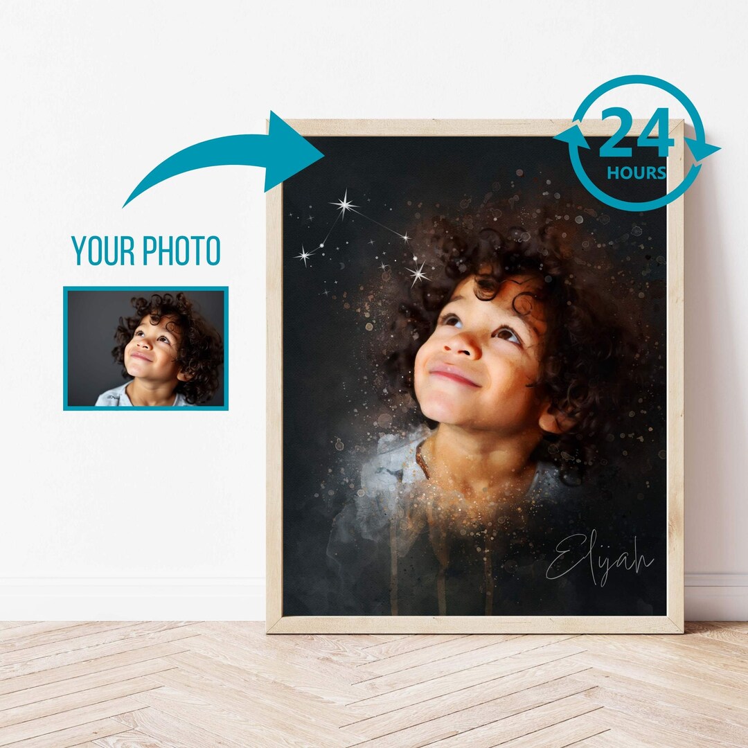 Personalized Zodiac Child Portrait Digital Watercolor Constellation Art ...