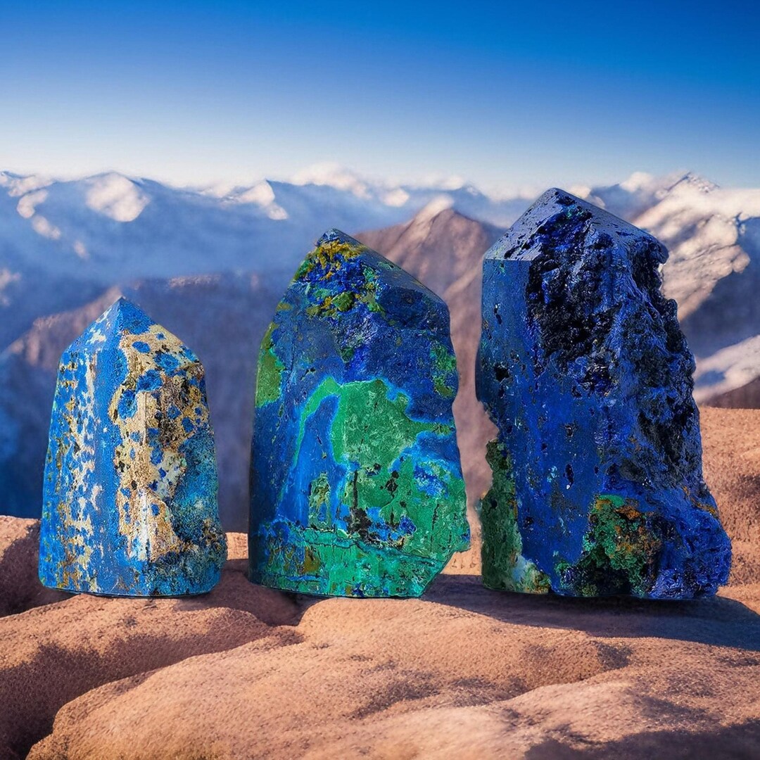 Natural Crystal Azurite Point Healing Stone Energy Ore Mineral Tower ...