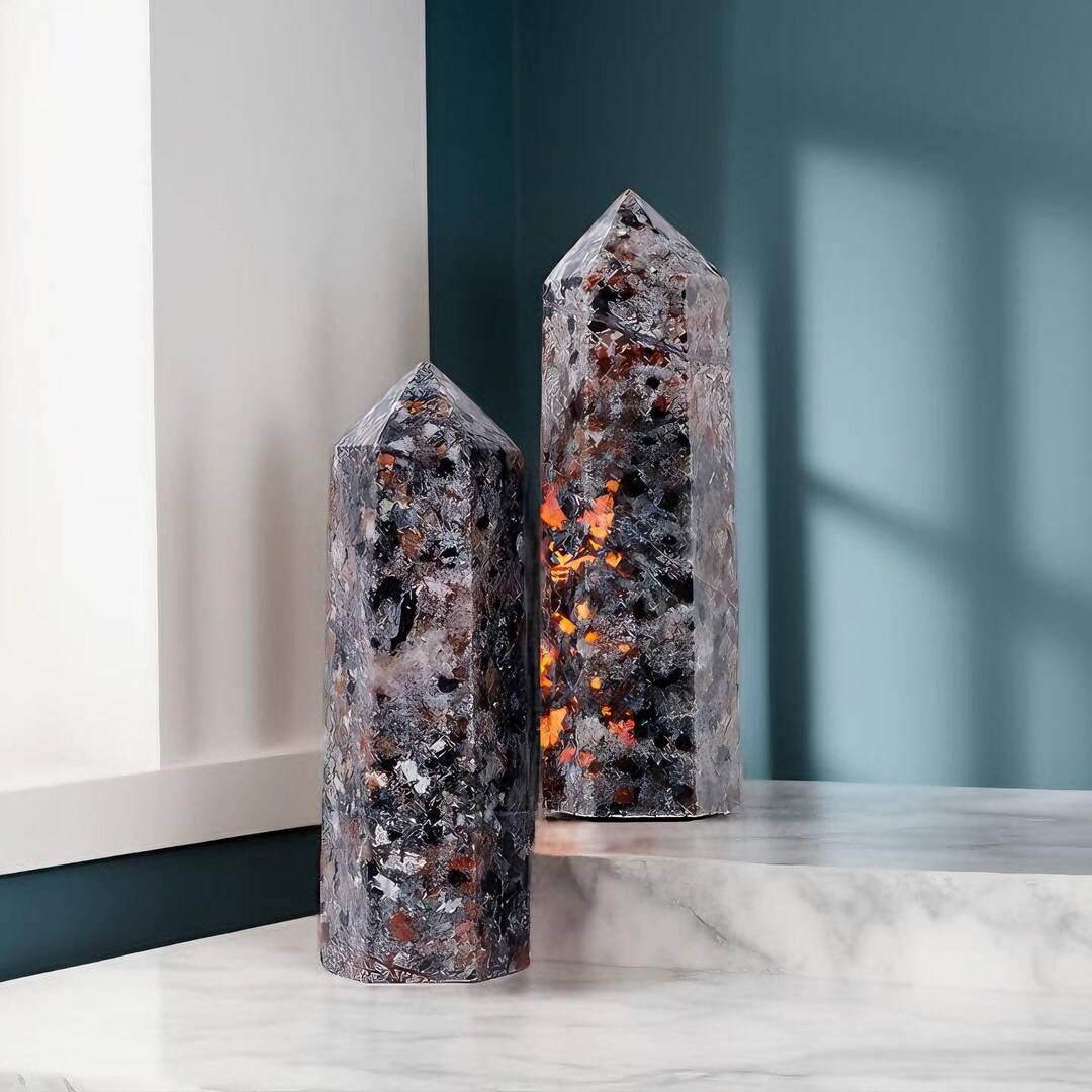 Fire Stone Tower Black Red Aragonite Tower-crystal Obelisk Wand-chakra ...