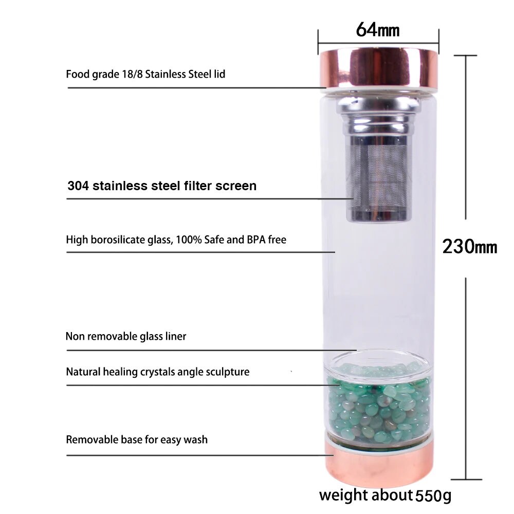Natural Crystal Elixir Bottles Gemstone Glass Therapy Stone Tea Filter ...