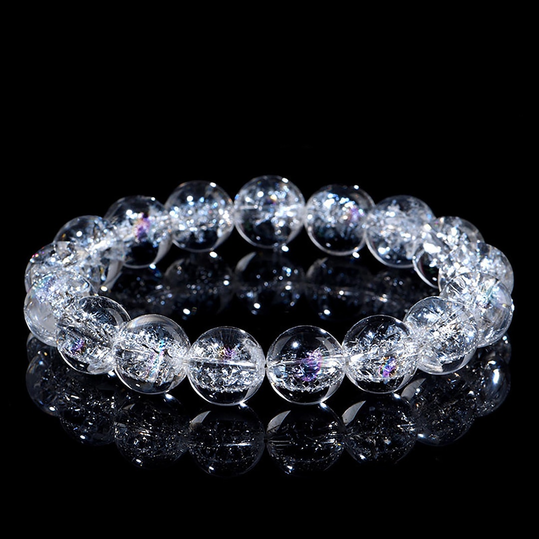 Natural Himalayan Rainbow Quartz Bracelet – Genuine White Crystal Beads ...