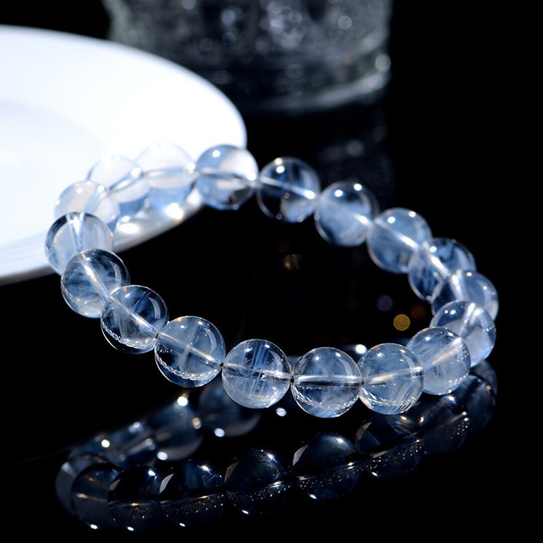 Natural Blue Needle Bracelet - Large Blue Rutilated Quartz Bead ...