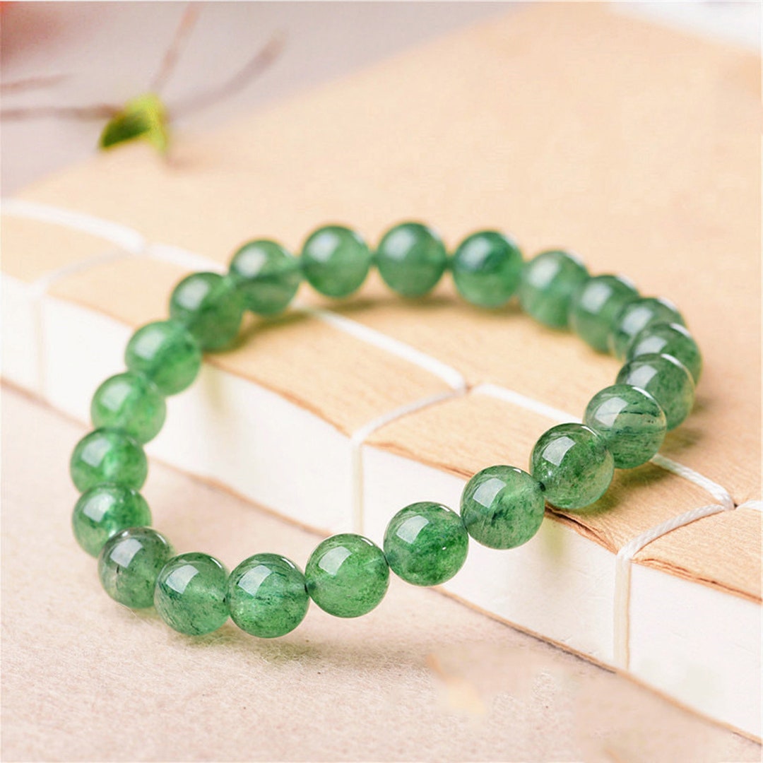 Green Strawberry Crystal Bracelet | Natural Green Strawberry Quartz ...