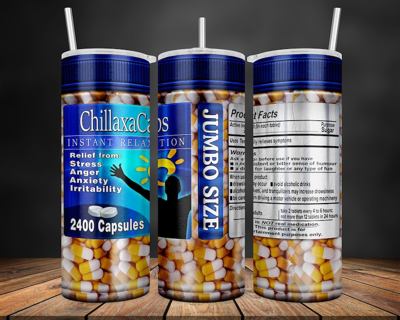 Pills 20 Oz Funny Tumbler Wrap ,fake Joke Pill Bottle Tumbler PNG ...
