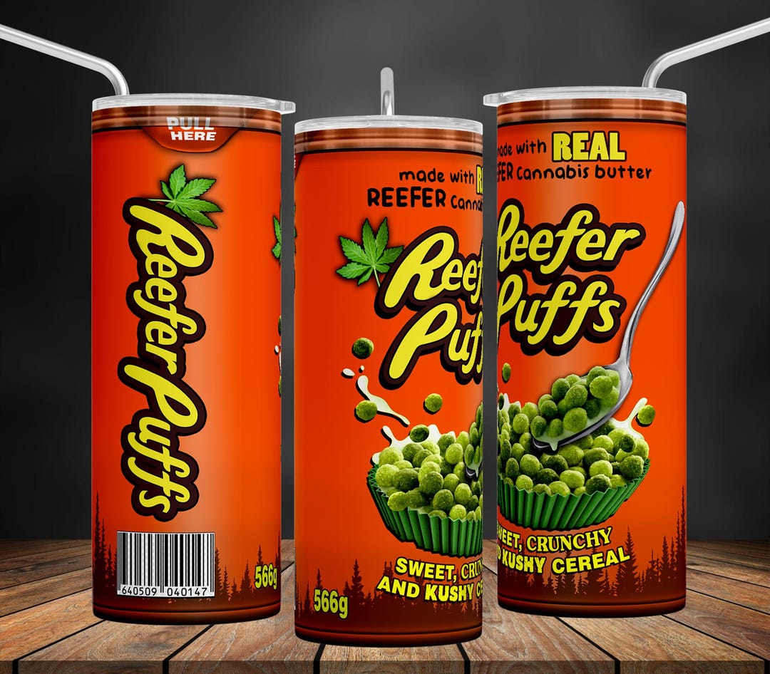 Weed Puffs 20 Oz Cereal Tumbler Wrap, Funny 420 Marijuana 20oz Tumbler ...