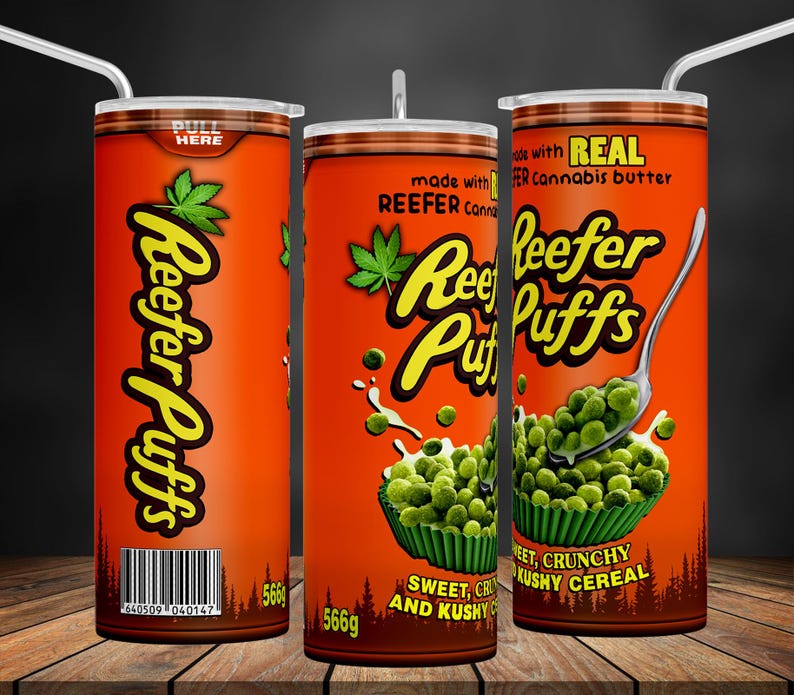 Weed Puffs 20 Oz Cereal Tumbler Wrap, Funny 420 Marijuana 20oz Tumbler ...