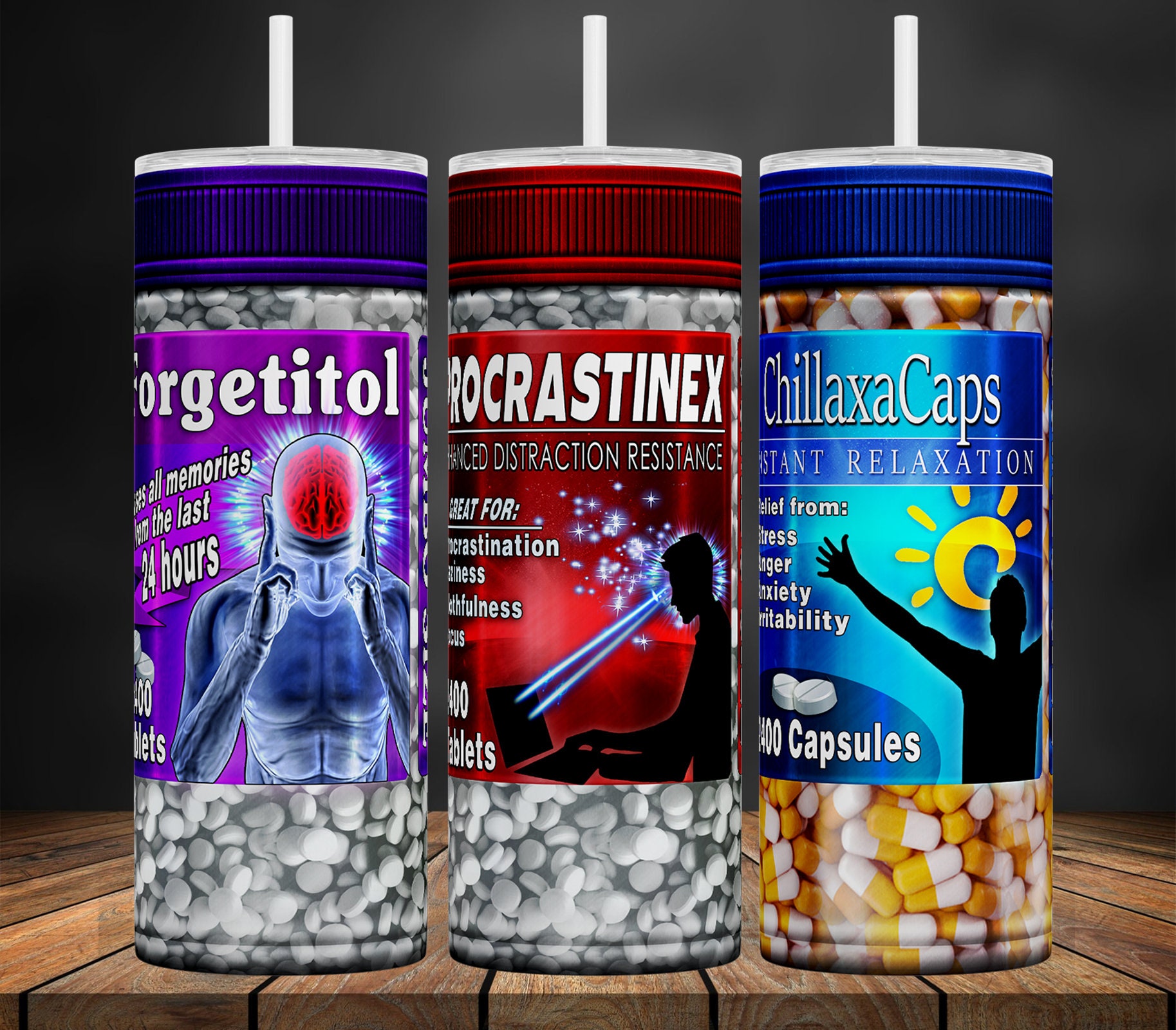 Pills 20 Oz Funny Tumbler Wrap ,fake Joke Pill Bottle Tumbler PNG ...
