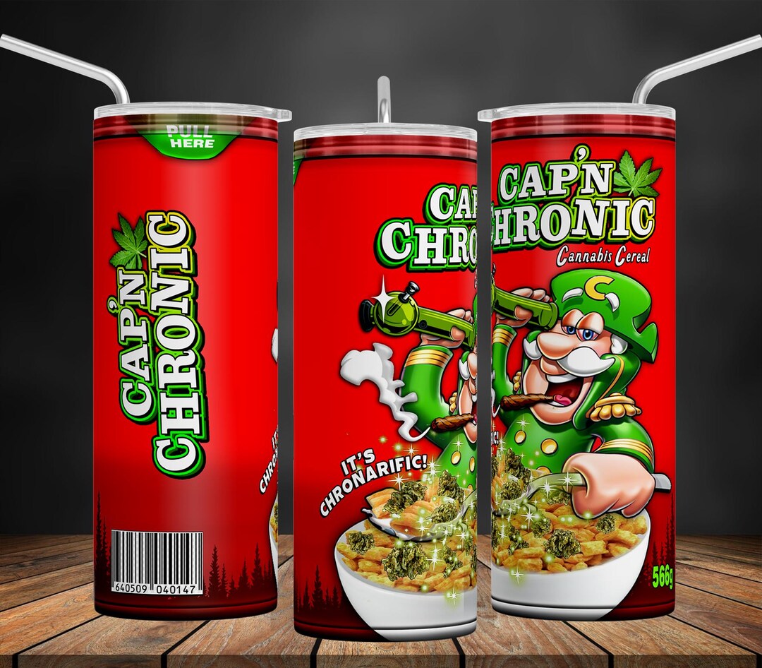 Cap'n Chronic 20 Oz Weed Cereal Tumbler Wrap, Funny 420 Marijuana 20oz ...