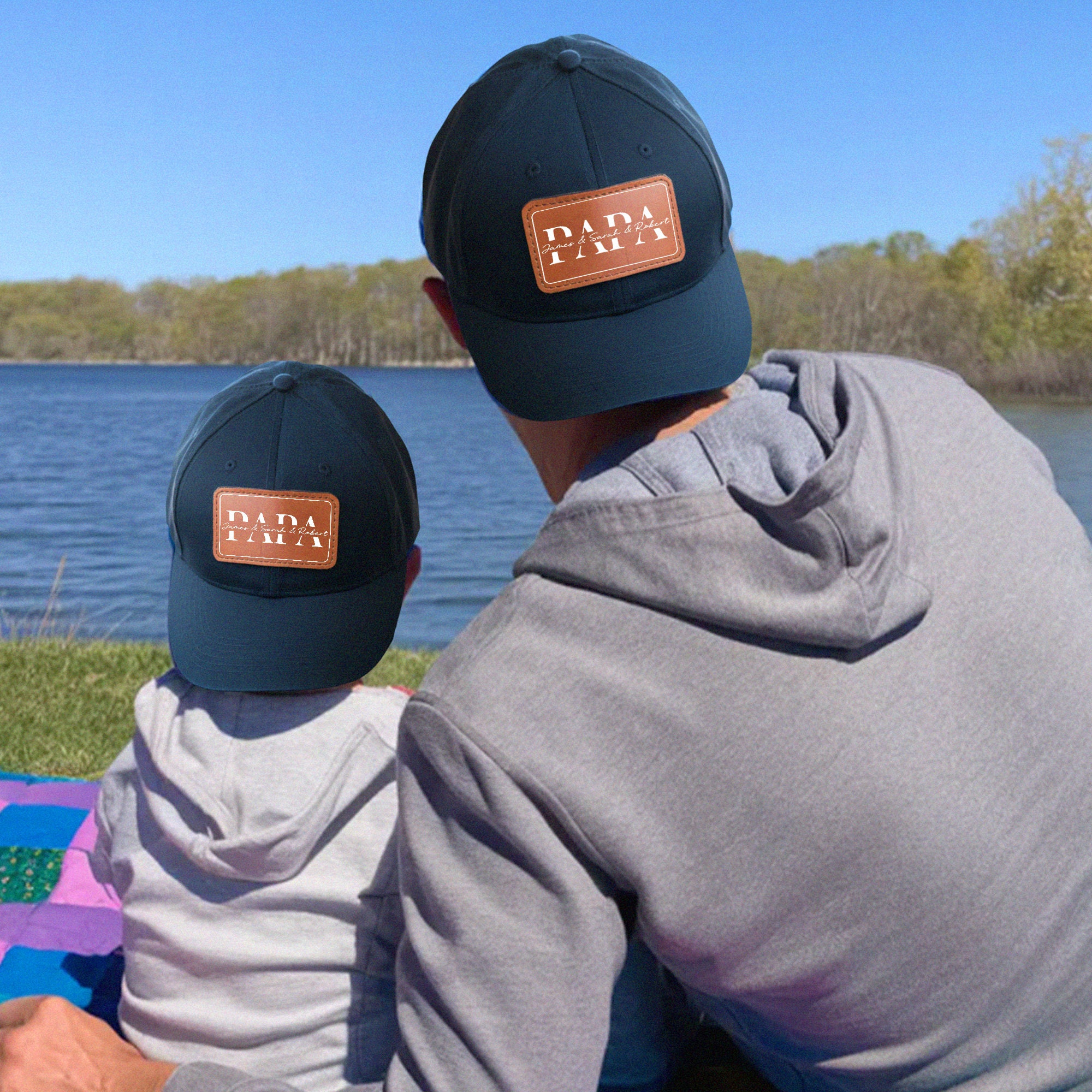 Custom Kids Name Papa Hat, Personalized Dad Hat, Leather Patch Hat, Dad ...