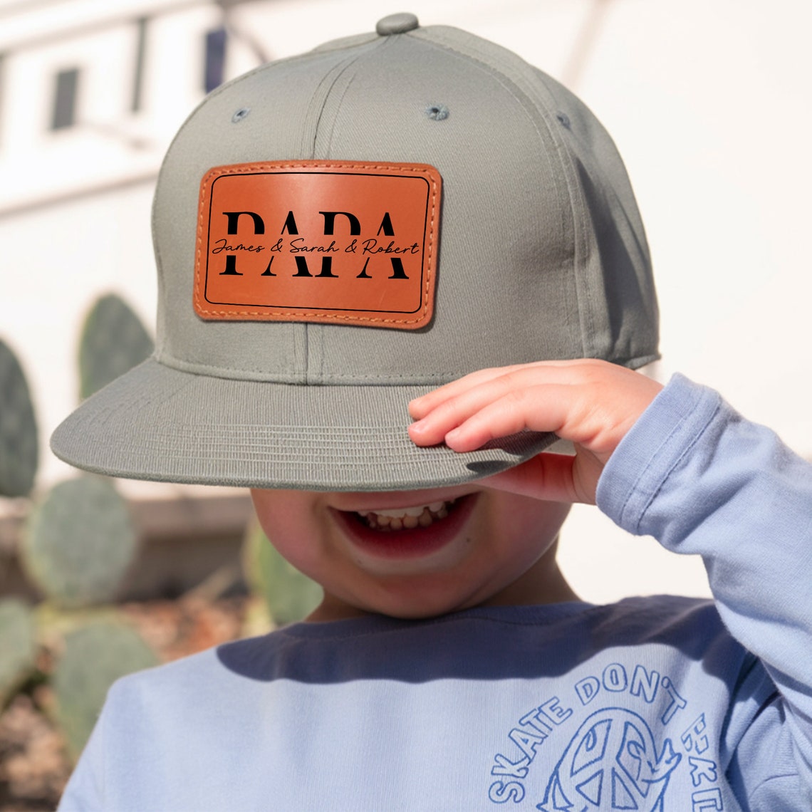 Custom Kids Name Papa Hat, Personalized Dad Hat, Leather Patch Hat, Dad ...