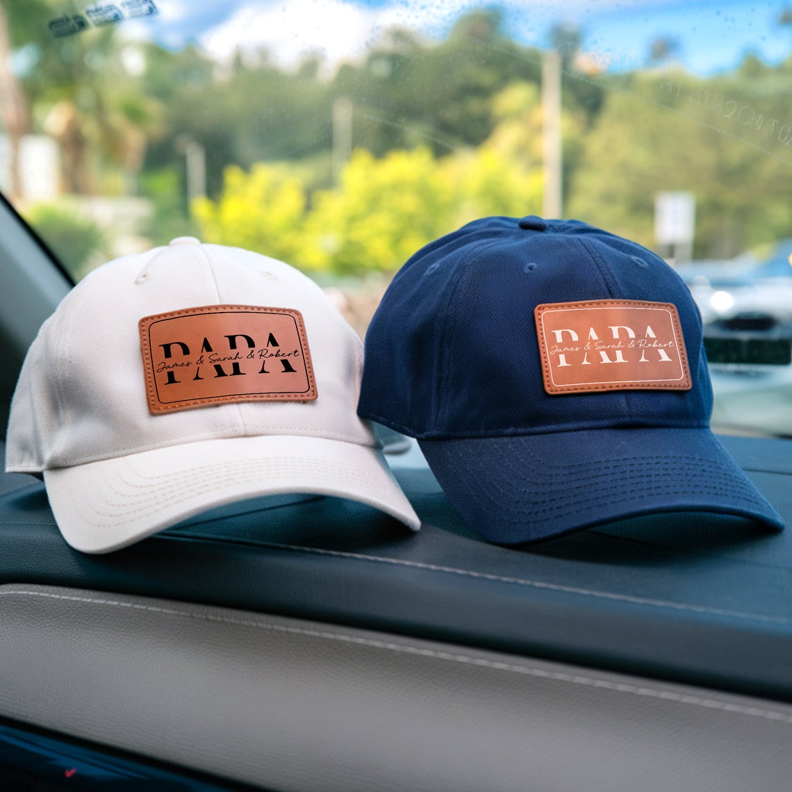Custom Kids Name Papa Hat, Personalized Dad Hat, Leather Patch Hat, Dad ...