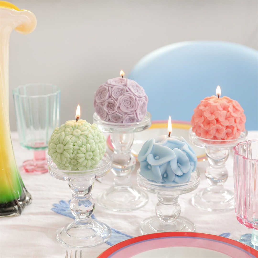 3D Flower Ball Series Candle Silicone Mold， DIY Floral Sphere Mould ...