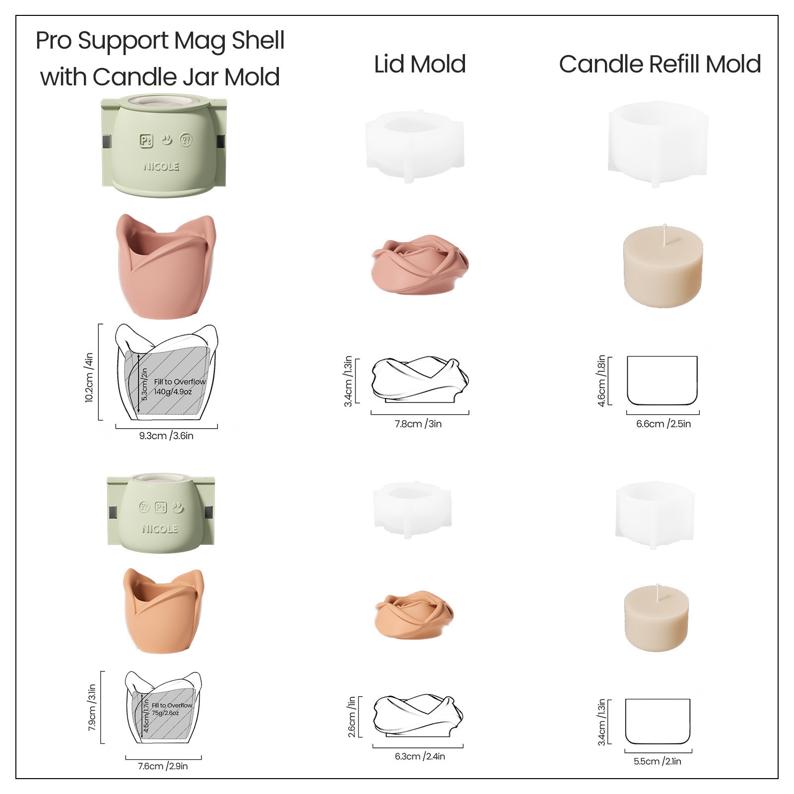 Rose Candle Jar Silicone Mold With Lid, DIY Vessel Mould for Resin ...