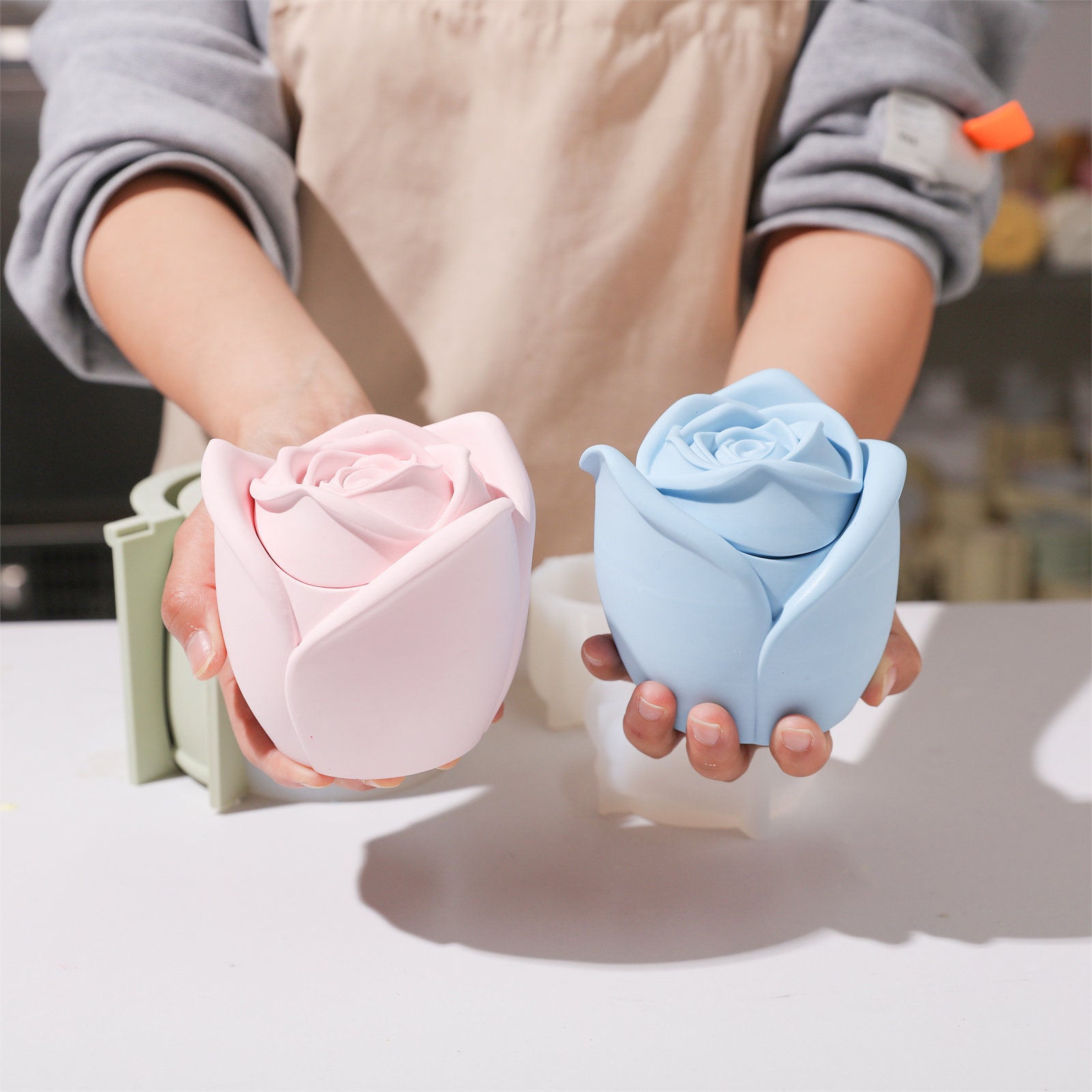 Rose Candle Jar Silicone Mold With Lid, DIY Vessel Mould for Resin ...