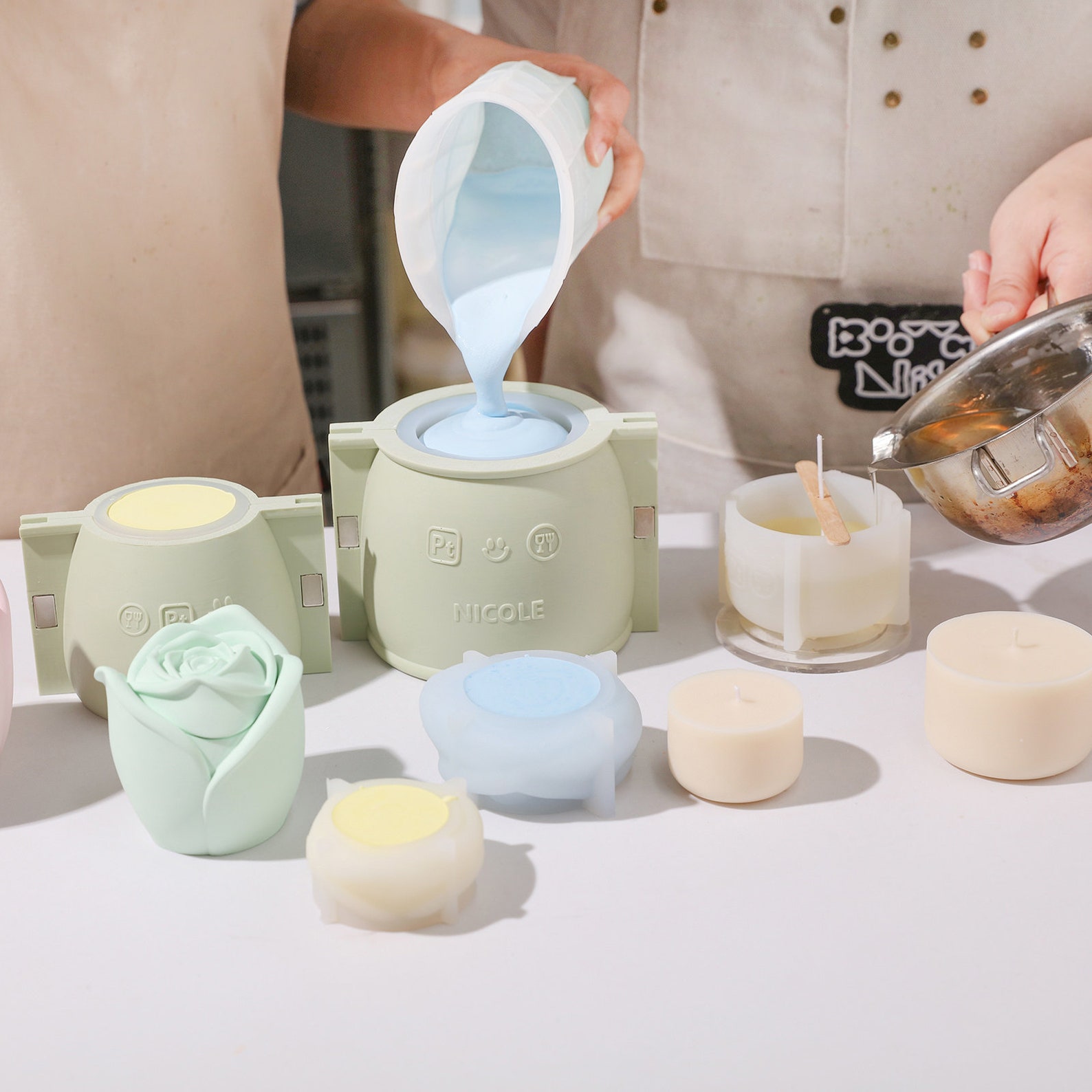 Rose Candle Jar Silicone Mold With Lid, DIY Vessel Mould for Resin ...