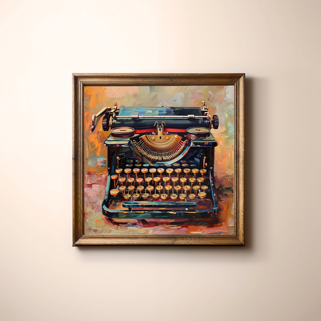 Vintage Black Typewriter Printable Wall Art Dreamlike Oil Painting ...