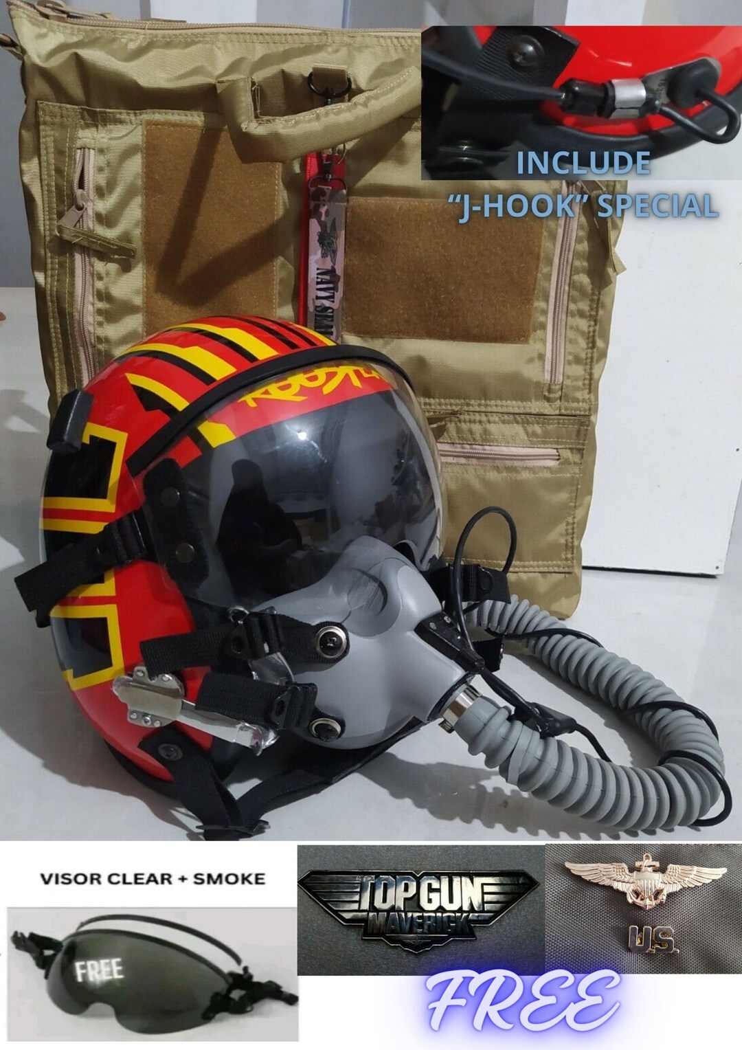 Top Gun Maverick HGU-55 rooster Naval Aviator Fighter Pilot Helmet size ...