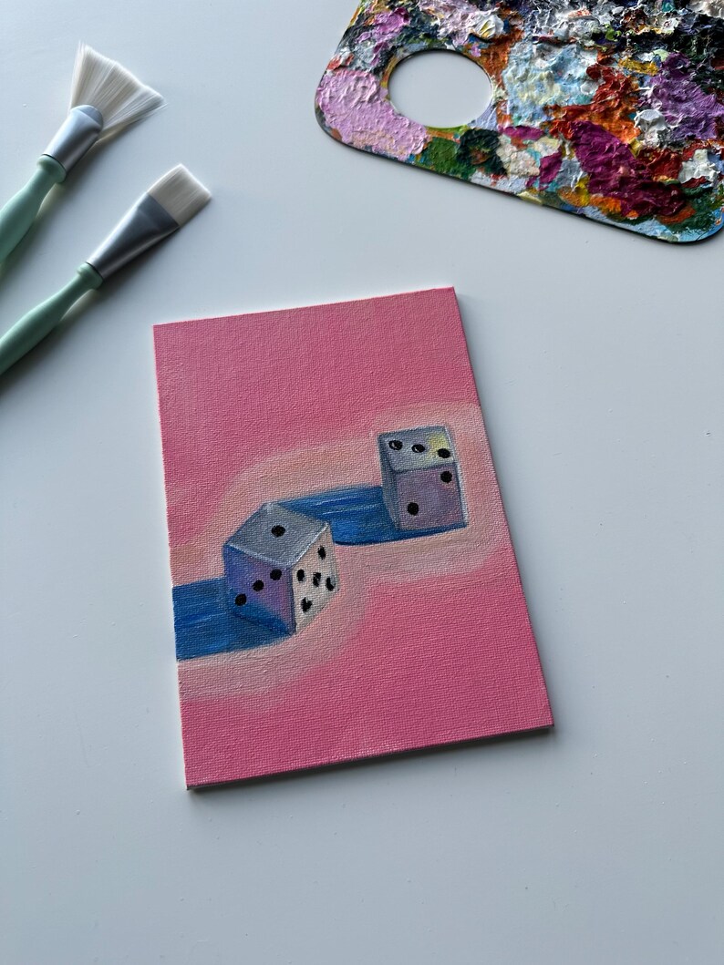 5" X 7" Original Acrylic Painting on Canvas Board: Two Dice on Pink ...