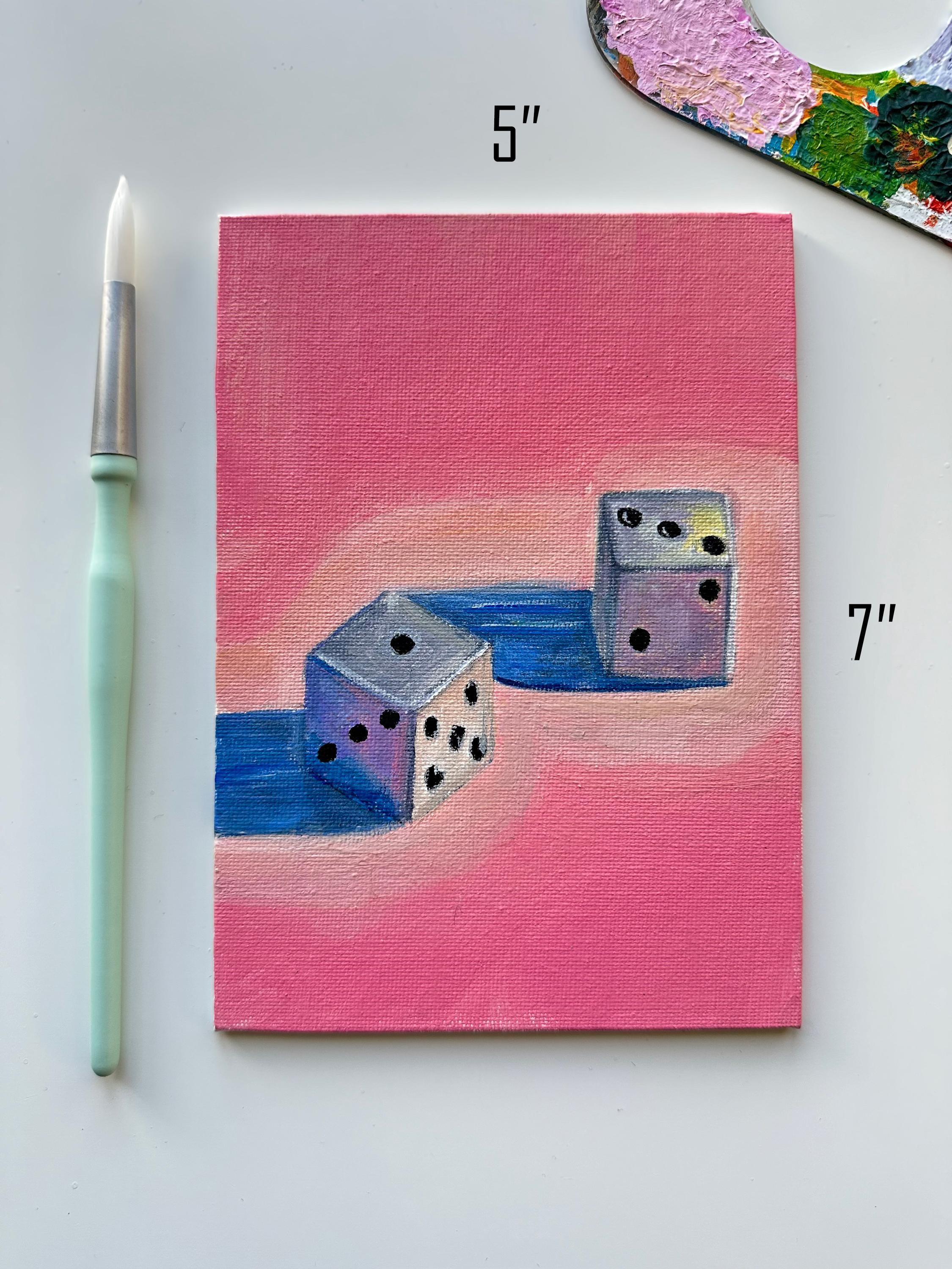 5" X 7" Original Acrylic Painting on Canvas Board: Two Dice on Pink ...
