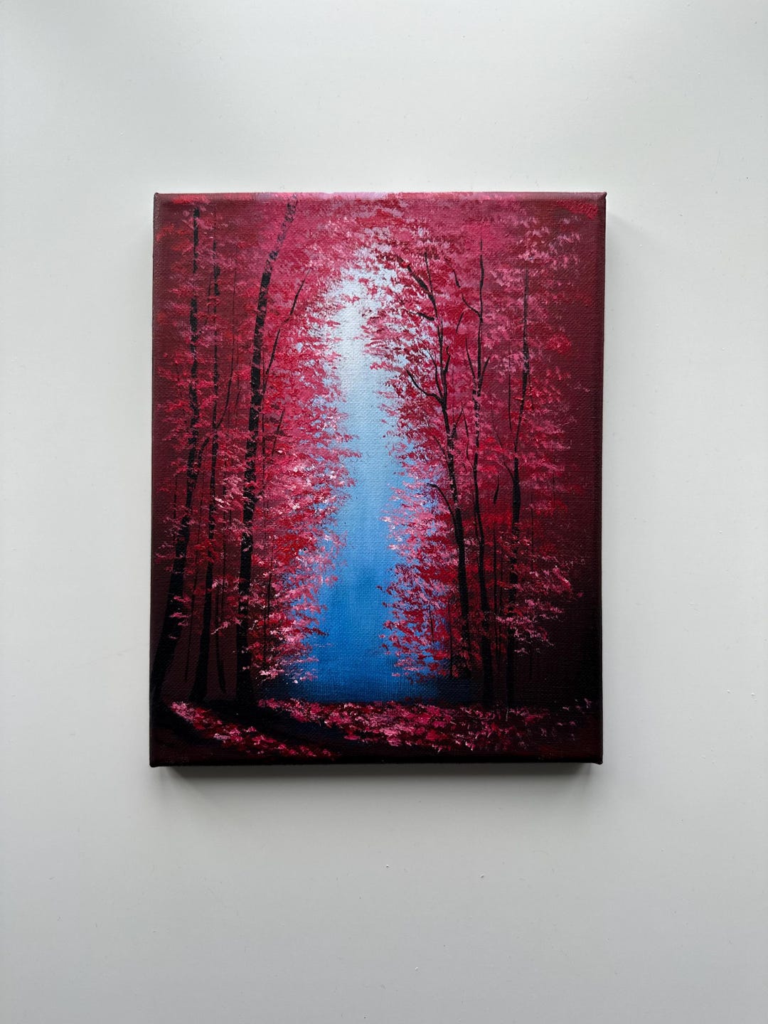 Enchanted Forest Crimson – 8x10 Original Acrylic Painting, Red Fantasy ...