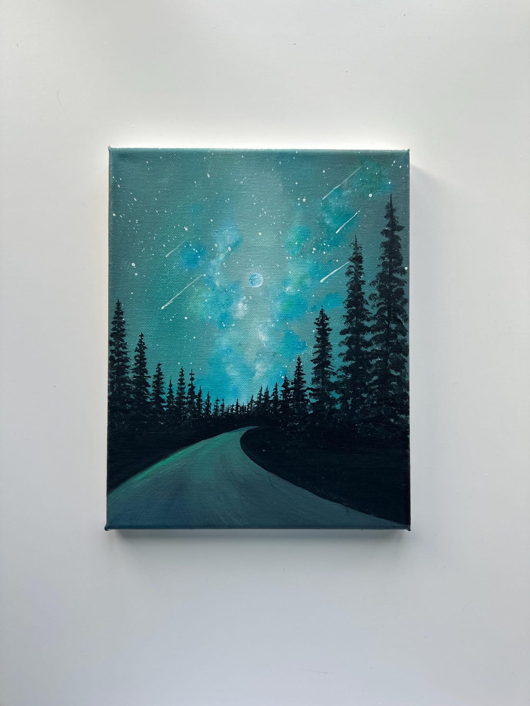 Starry Night Forest Road Painting, Milky Way Landscape Art, Original ...