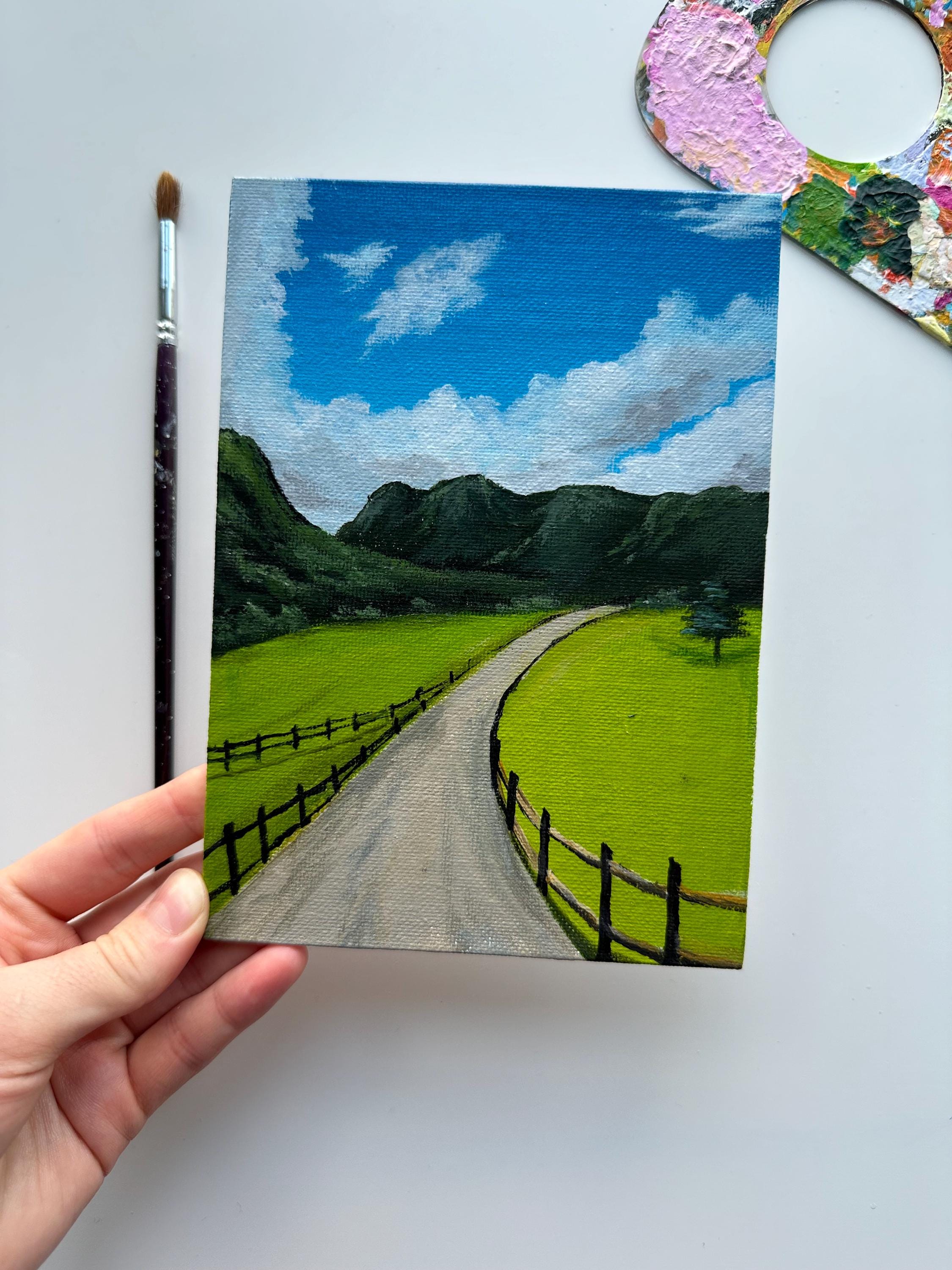 Windows XP Nostalgia Art: Hand-painted Countryside Landscape (5x7) - Etsy