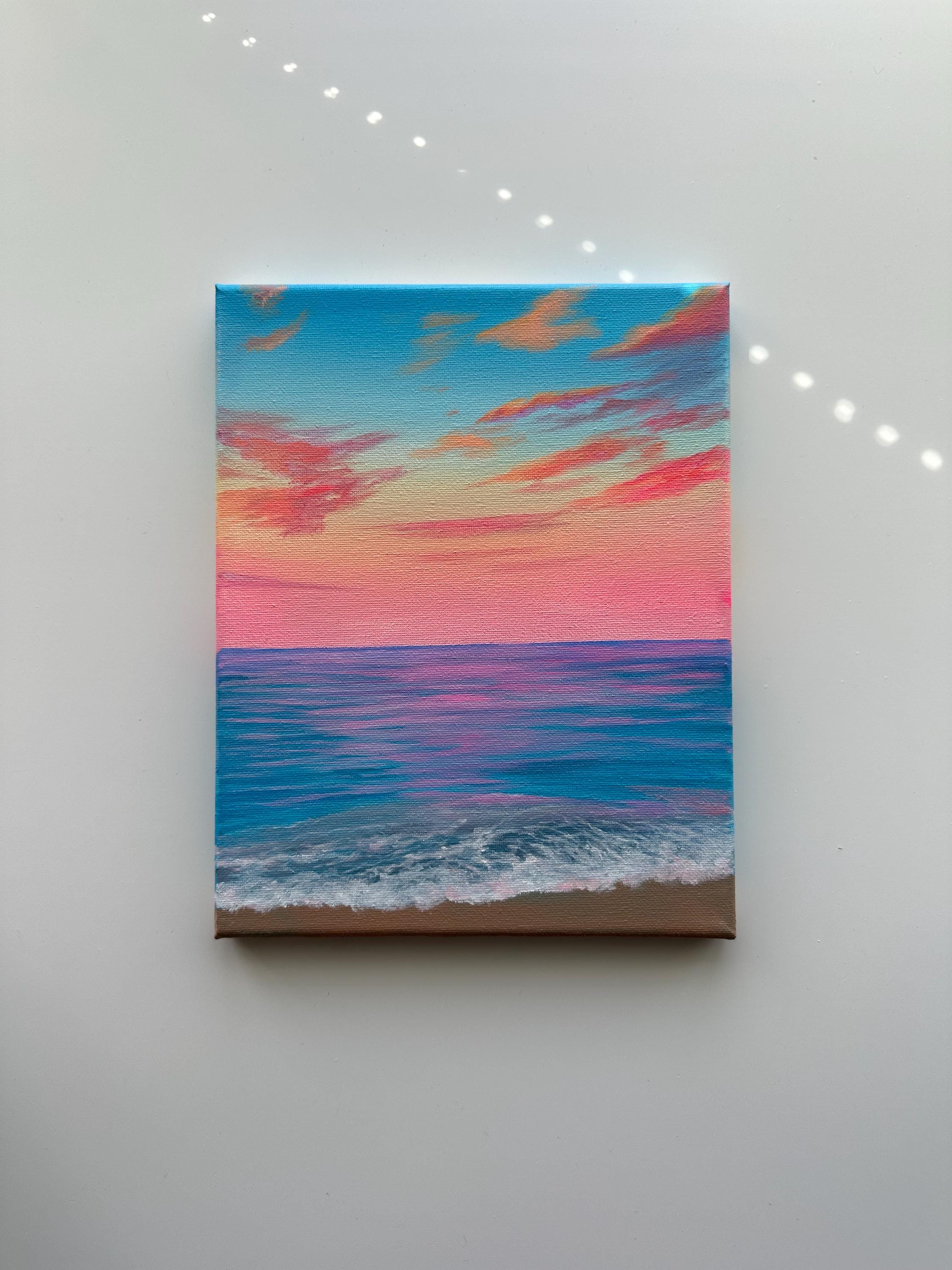 Soft Pastel Beach Sunset Sky – Original Acrylic Painting, 8×10 Inch on ...