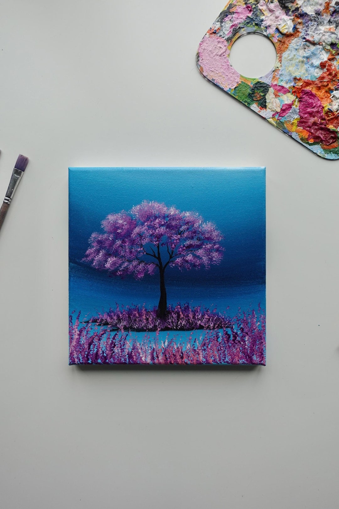 Dreamy Purple Tree - 8x8 Original Hand-painted Canvas | Fantasy ...