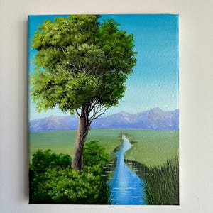 Original Tree and River Landscape Painting: 8x10 Acrylic Nature Art - Etsy
