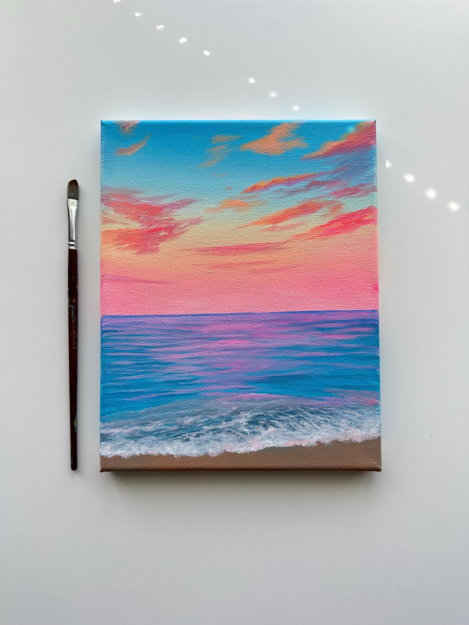 Soft Pastel Beach Sunset Sky – Original Acrylic Painting, 8×10 Inch on ...