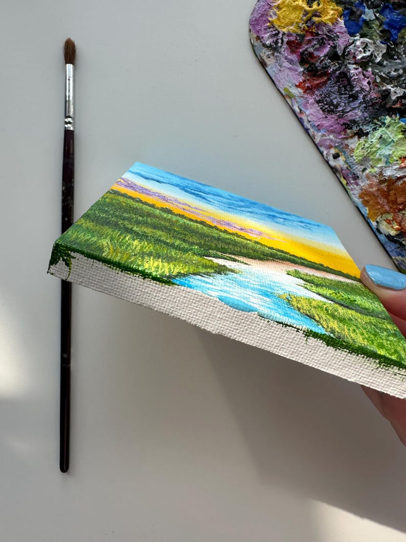 Serene River-original Acrylic Landscape Painting on 4x4 Canvas, Summer ...