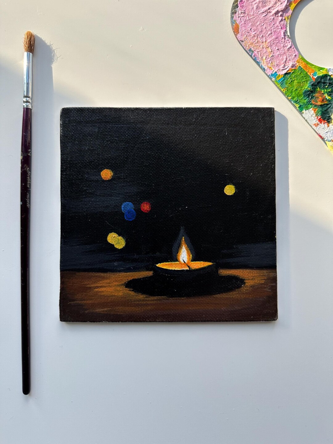 Candlelight Painting: 5" X 5" Original Acrylic Minimalist Art - Etsy