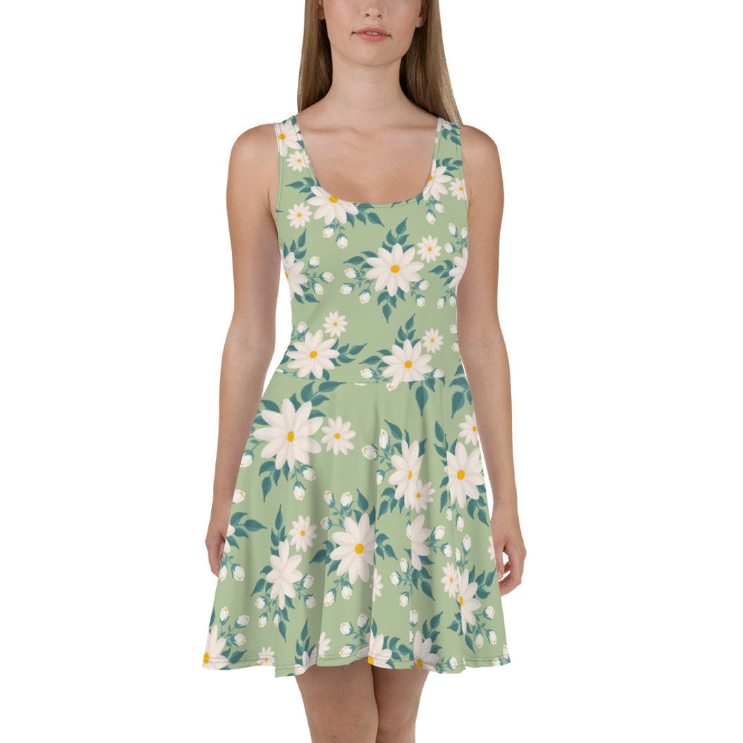 Sunflower Dress Women Clothing Floral Skater Dress Flower Green Prairie ...
