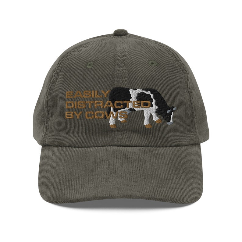 Easily Distracted by Cows Hat Embroidery Vintage Corduroy Cap Funny Cow Farm Love Shirts Farm ...