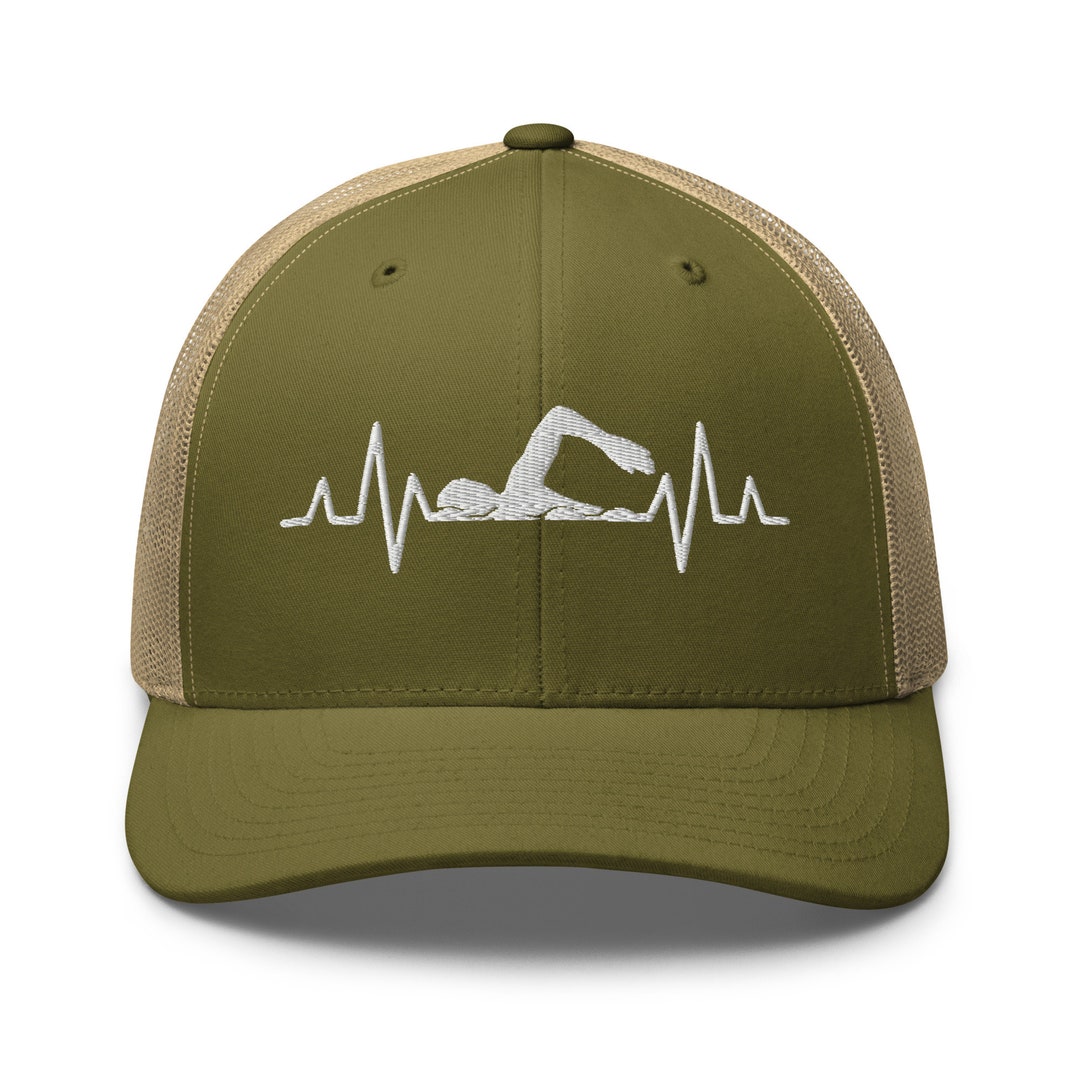 Swimmer Heartbeat Embroidery Trucker Cap Swimming Gift for Her for Him ...