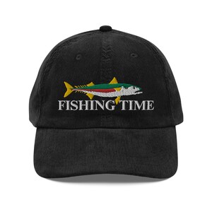 Fishing Time Hat Embroidery Vintage Corduroy Cap Outdoorsman Angler ...