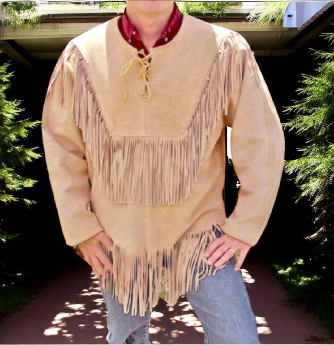 Men Buckskin Shirt, Western Wear Cowboy Style Suede Leather Shirt Style ...