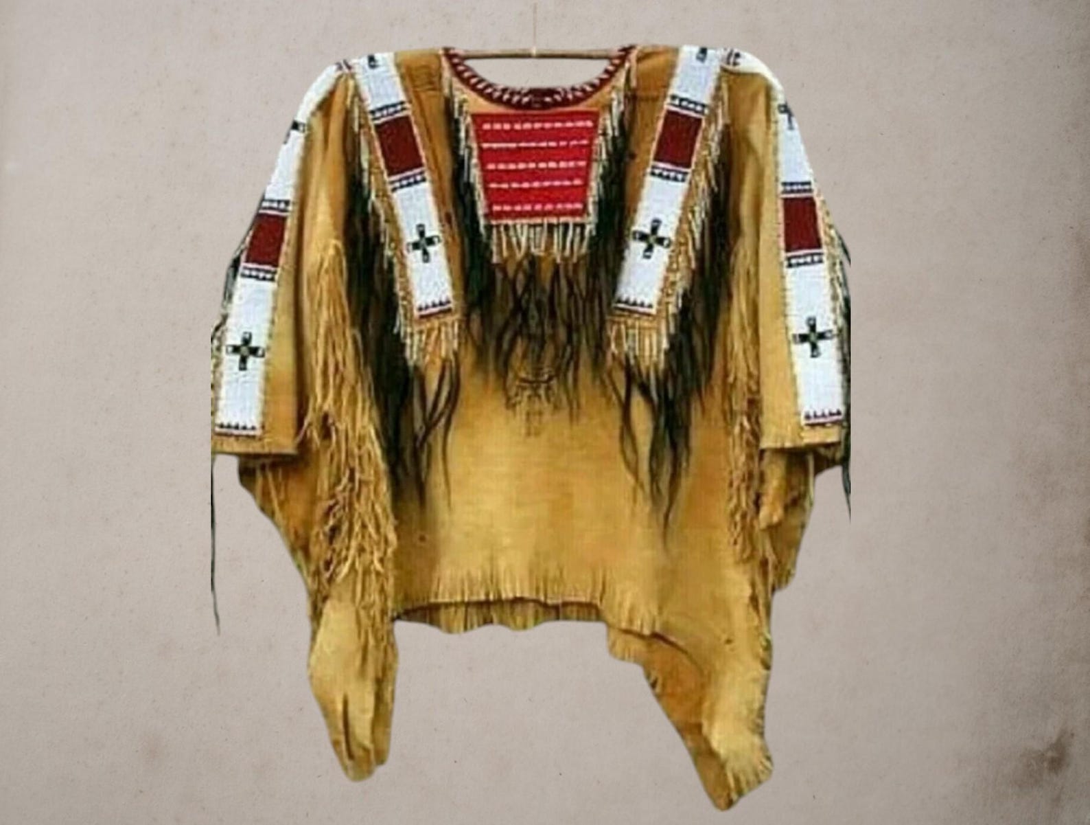 Men 100 % Suede Leather Native Sioux War Beaded Shirt, Men Western ...